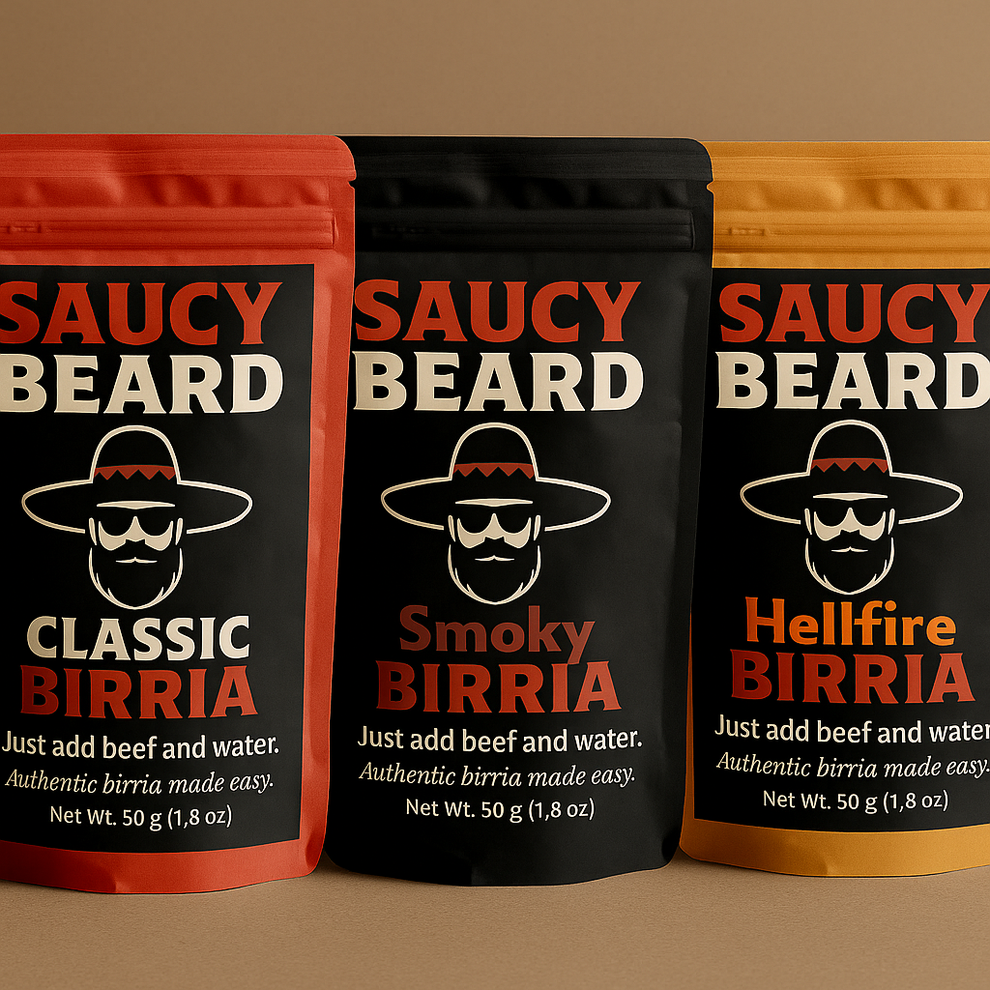 Saucy Beard Birria Seasoning Mix – Classic, Smoky & Hellfire (50g ...
